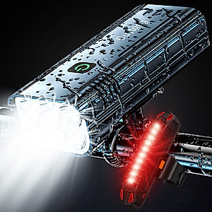 2025 New 6 LED 10000 Lumen Super Bright Bike Lights for Night Riding,360°Rotatable Bike Headlight,Bicycle Light-10 Modes,Runtime 36+ hrs,Upgrade Waterproof USB Rechargeable Bike Light,with Taillight