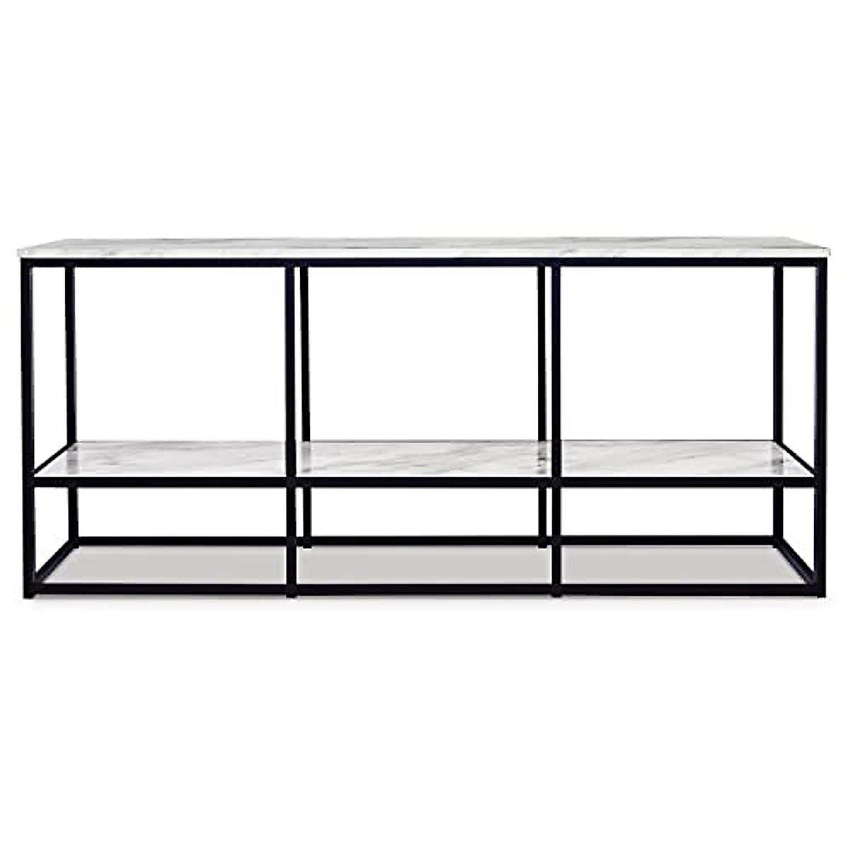 Signature Design by Ashley Donnesta Contemporary Faux Carrara Marble TV Stand Fits TVs up to 62" with Center Shelf, Black & White