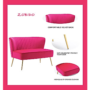 ZOBIDO Velvet Couch Modern Loveseat Sofa Twin Size Contemporary Sofas Upholstered Couch with Contemporary Velvet Upholstered Sofa Couch for Living Room and Bedroom (Rose red)