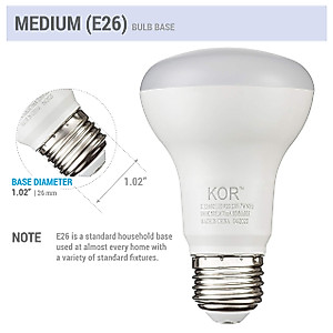 KOR (6 Pack) 7W LED R20 Reflector 5000K Bright White Light Bulb (50W Equivalent), Dimmable, 525 Lumens, Standard E26 Base, BR20 LED Flood Light Bulbs.