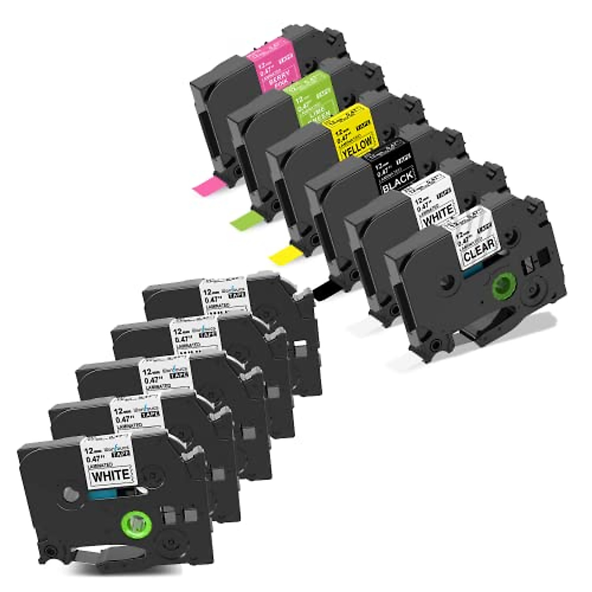 6 White + 5 Multicolor Label Maker Tape Replacement for Brother 12mm 0.47 Laminated TZ Tape
