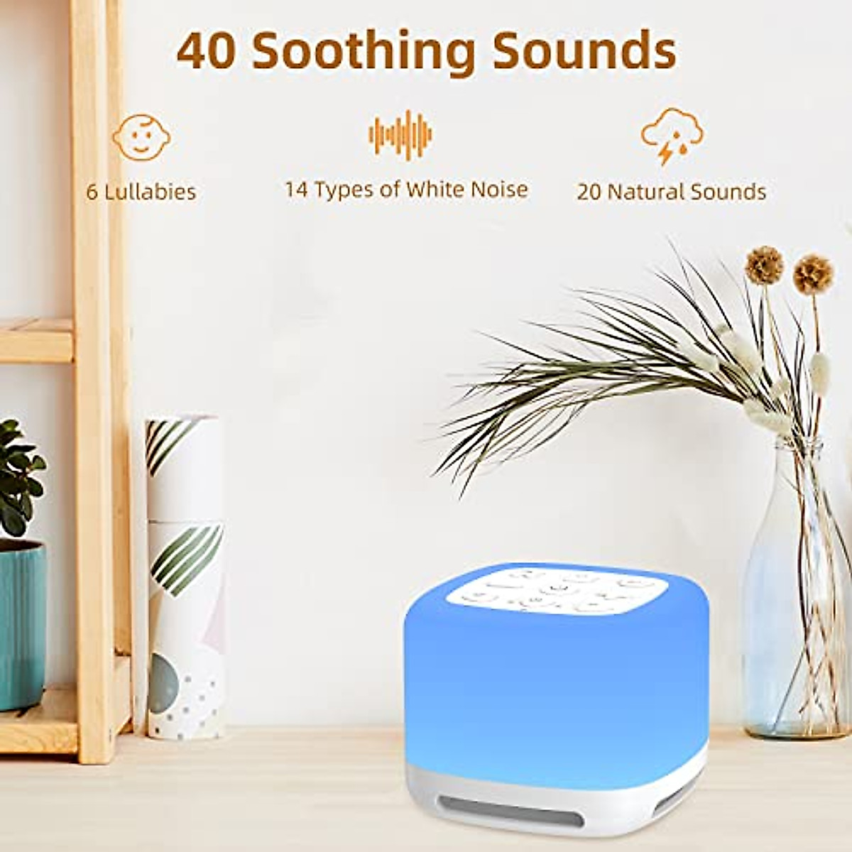 White Noise Sound Machine for Adults Baby & Night Light & Wireless Speaker 3 in 1, Portable White Noise Machine with 40 Soothing Sounds and 8 Colors Light for Sleeping, Relaxation, Privacy, Study