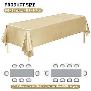 MCEAST 4 Pieces Champagne Satin Tablecloth 102 x 58 Inch Champagne Satin Table Overlay Cover Rectangular Bright Silk Tablecloth for Party, Wedding, Banquet Table Decoration