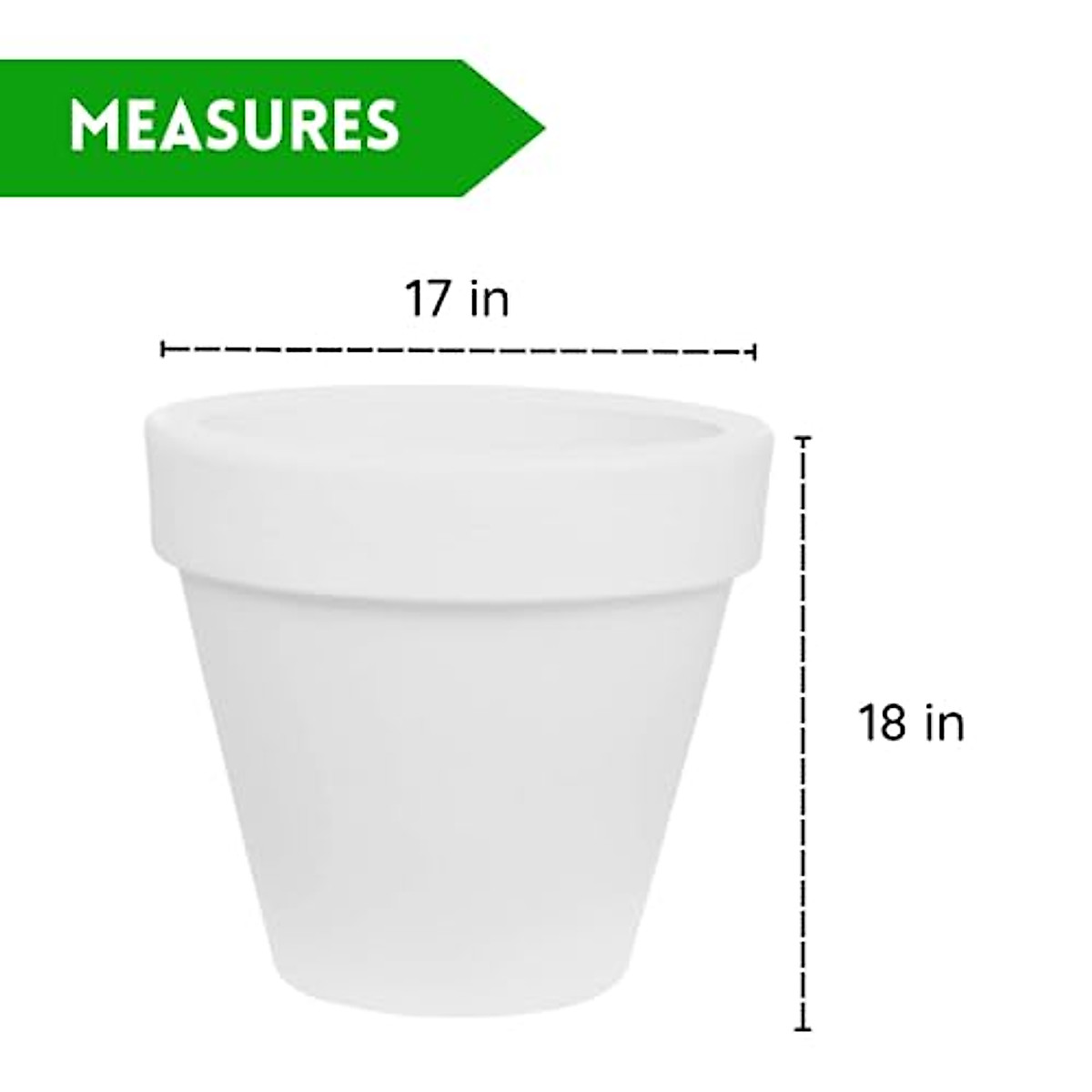 Elly Décor 18-inch Tall Classic Plastic Planter with Drainage Hole, Plant Pot, Lightweight & Durable, Gardening Flower Pot Traditional Plastic Pot 18" x 17", White
