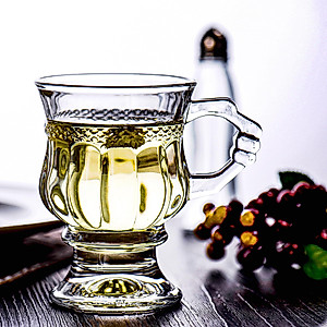 binsakao Tea Glasses Set of 6, Turkish Tea Cups with Handle, 5 oz Footed Glass Coffee Mugs for Hot Cold Beverages Drinks