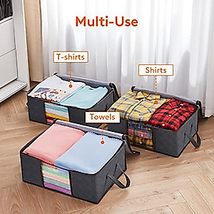 Lifewit Clothes Storage Bag Foldable Storage Bin Closet Organizer with Reinforced Handle Sturdy Fabric Clear Window for Sweaters, Coats, T-shirts, Blankets, 3 Pack, Grey