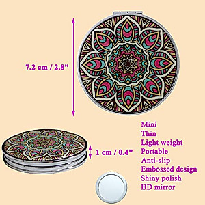 Beaufy Magnifying Compact Mirror Folding Portable,Round Small Handheld Travel Makeup Purse Mirror Pocket Mirror with 1x/2x Magnification Dual Sided - Gift for Women Girls Lady Men - 6 Pack