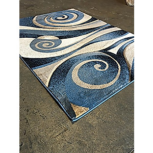 Modern Area Rug Blue Sculpture Design 258 (5 feet 2 inches x7 feet 1inch)
