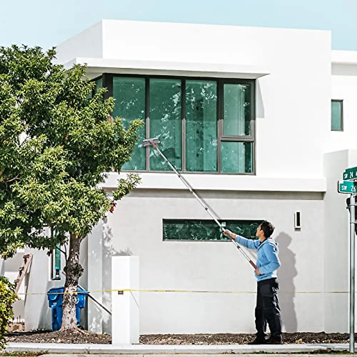 Baban Window Squeegee Cleaner, 2 in 1 Window Cleaning Tool with Straight Extension Pole, 100'' Telescopic Window Washing Equipment with Bendable Head for Car Glass Indoor Outdoor High Windows