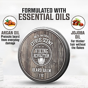 Viking Revolution Beard Balm - All Natural Grooming Treatment with Argan Oil & Mango Butter - Strengthens & Softens Beards & Mustaches - Citrus Scent Leave in Conditioner Wax for Men - 1 Pack