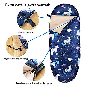 Kids Sleeping Bags for Girls – Unicorn Rainbow Space Navy – Rioyalo YOLO 45 Camping Sleeping Bags for Kids with Carry Bag - Outdoor and Indoor (Unicorn-NV)