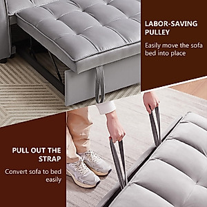 Yafylly 3 in 1 Sleeper Sofa Couch Bed, Pull Out Loveseat with Storage, Full Size Velvet Convertible Chair with 2 Pockets & 2 Pillows for Living Room