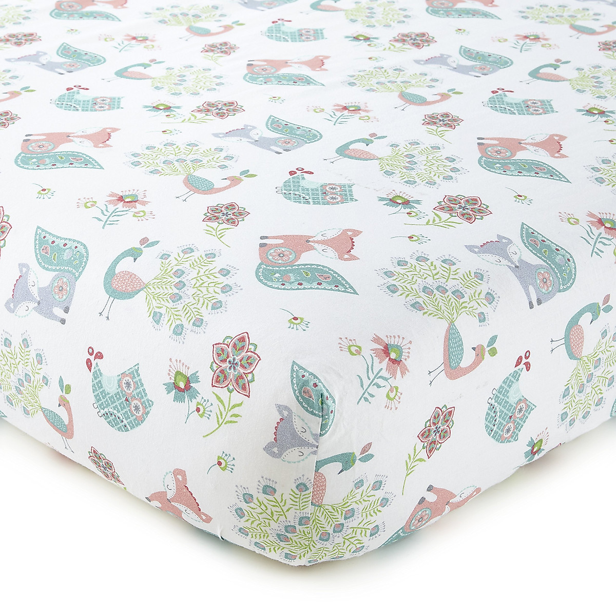 Levtex Baby - Fiona Crib Bed Set - Baby Nursery Set - Pink, Teal, and White - Woodland Forest Theme - 5 Piece Set Includes Quilt, Two Fitted Sheets, Wall Decal & Skirt/Dust Ruffle