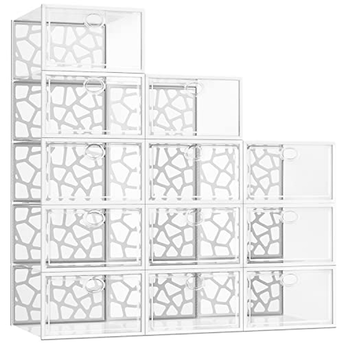 Pinkpum Large Shoe Boxes Clear Plastic Stackable, 12 Pack Shoe Storage Box Organizer for Closets, Foldable Sneaker Storage Fit for Size 11