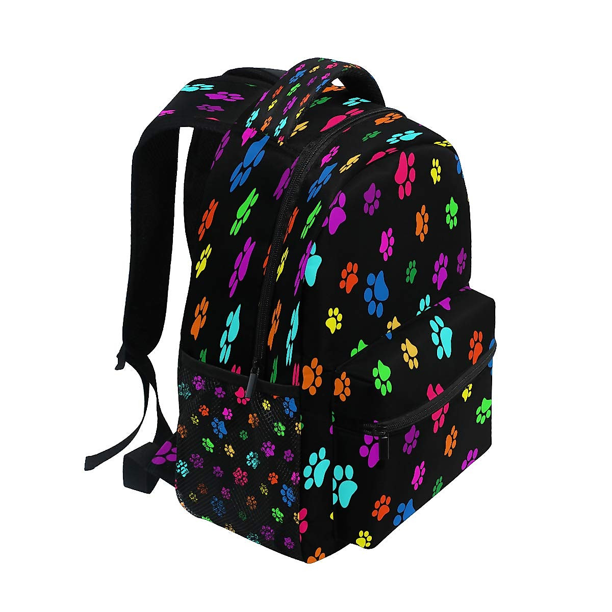 ALAZA Colorful Paw Print Black Backpack Daypack School Bag Travel Shoulder Bag for Students Boys Girls