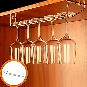 DOITOOL Stainless Shelf Wire Hanging Wine Glass Rack: 2pcs Under Cabinet Wine Glasses Holder Stemware Storage Hanger Organizer for Kitchen Cabinet Bar Metal Clothing Rack