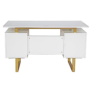 Techni Mobili Storage Drawers and Cabinet 51.25” W-Modern Office Large Floating Desktop Surface Desk, 23.6" D x 51.2" W x 29.8" H, White/Gold