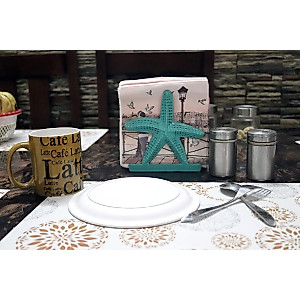 Nautical Starfish Lunch Dinner Metal Napkin Holder Kitchen Napkin Beverage Cocktail Ocean Coastal Napkin Holder By The Metal Magician (Distressed Green)