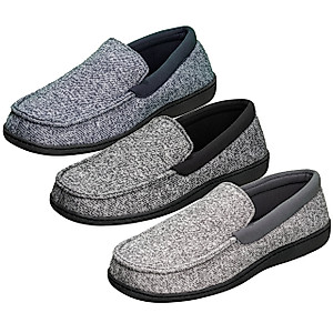 Hanes Mens Slippers House Shoes Moccasin Comfort Memory Foam Indoor Outdoor Fresh IQ, Black, Medium