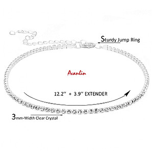 Avanlin Rhinestone Choker Necklaces Silver Plated 1 Layer Necklace Chain Jewelry for Women