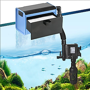 TARARIUM Aquarium Filter for 15-50 Gallon Tank 4 in 1 Drawer Design Quiet Waterfall Hang on Box Fish Tank Multi-Stage Filtration Filter Submersible 158GPH Hob Water Pump Air Supply Powerhead