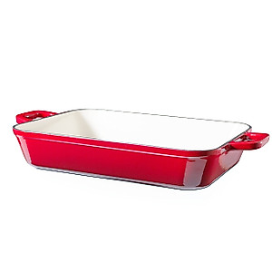 Eternal Living Enameled 13" Cast Iron Baking Pan Rectangular Lasagna Dish Large Roasting Pan Red