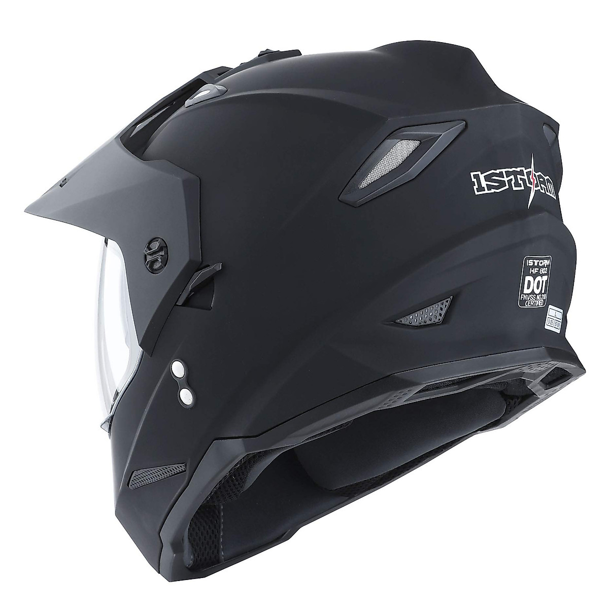 1Storm Dual Sport Motorcycle Motocross Off Road Full Face Helmet Dual Visor Matt Black, Size L