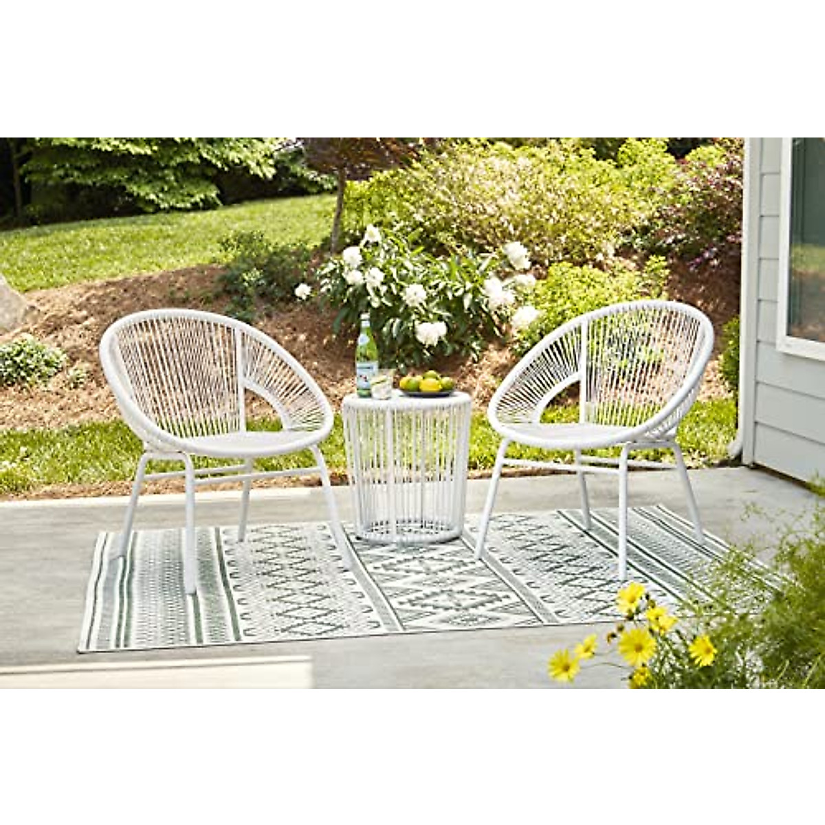 Signature Design by Ashley Mandarin Cape Casual All-weather Resin Wicker Outdoor Chairs with Table Set, Set of 3, White