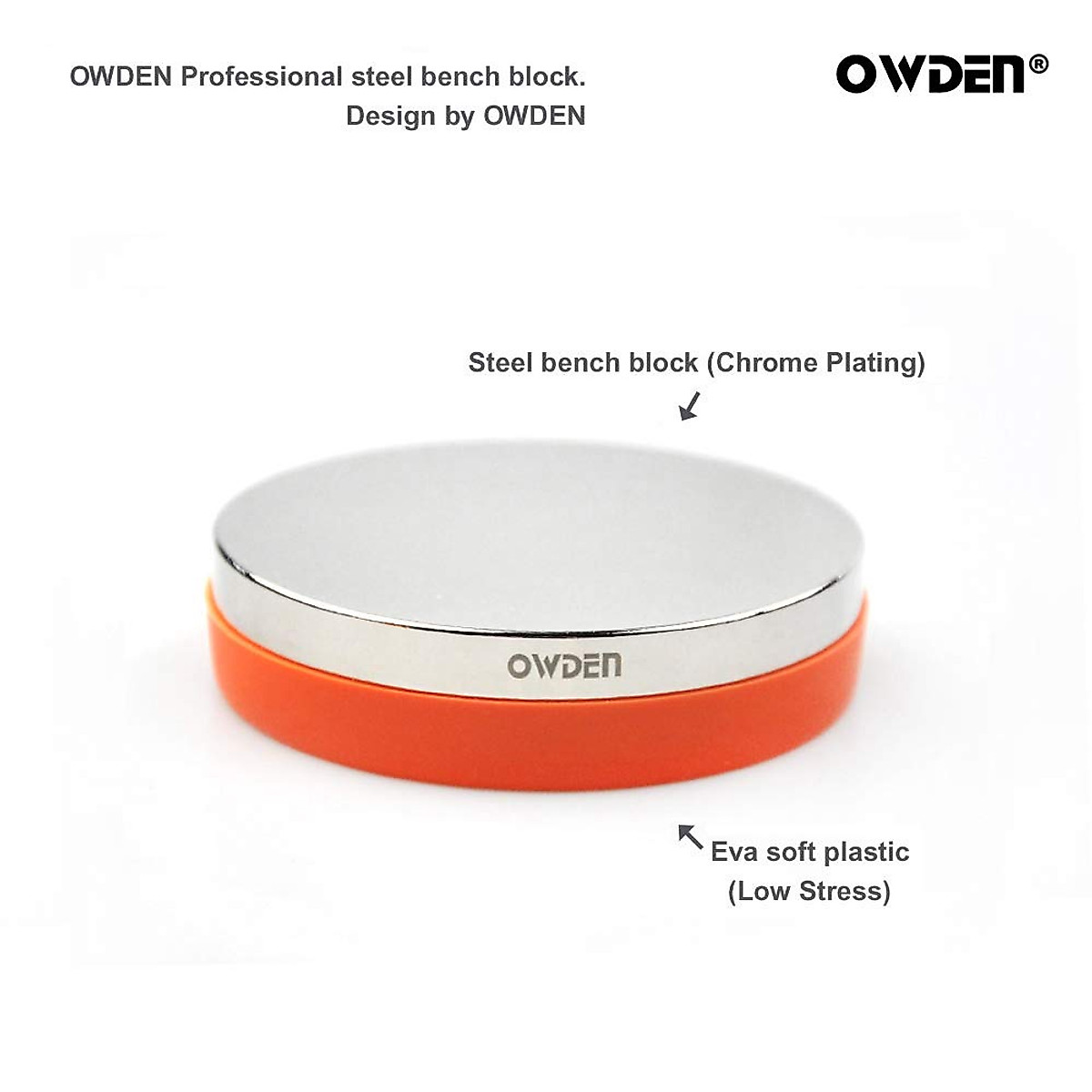 OWDEN Professional Steel Bench Block（No Rebound), Metal Bench Block for Jewelry Stamping Tool,(Diameter: 3 Inches, Height: 3/4 Inch) Steel Part: Mirror Polishing with Chrome Plating.