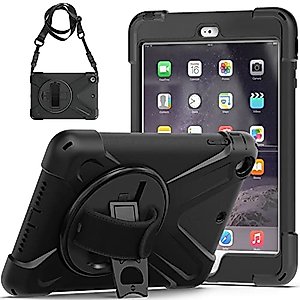 TSQ Case for iPad Mini 1/ Mini 2/ Mini 3 for Kids 7.9 Inch | Rugged Shockproof Case w/Stand Hand Strap Shoulder Strap Case Cover for iPad Mini 1st 2nd 3rd Generation | Black