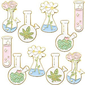10 Pieces Pin Brooches Cute Floral Kawaii Pins Flask Test Tube Backpack Pins Aesthetic Spring Flower Plant Pins Set for Jackets Lapel Scientist Pins for Backpacks Clothes Caps Bags