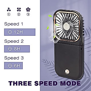 Portable Mini Fan Small Battery Operated Fan 5 in 1 as Power Bank,Phone Holder,Handheld Fan,Desk Fan, USB Rechargeable Personal Hand Fans,3000 mAh Power Bank,3 Speed Adjustable, Neck lanyard, Black