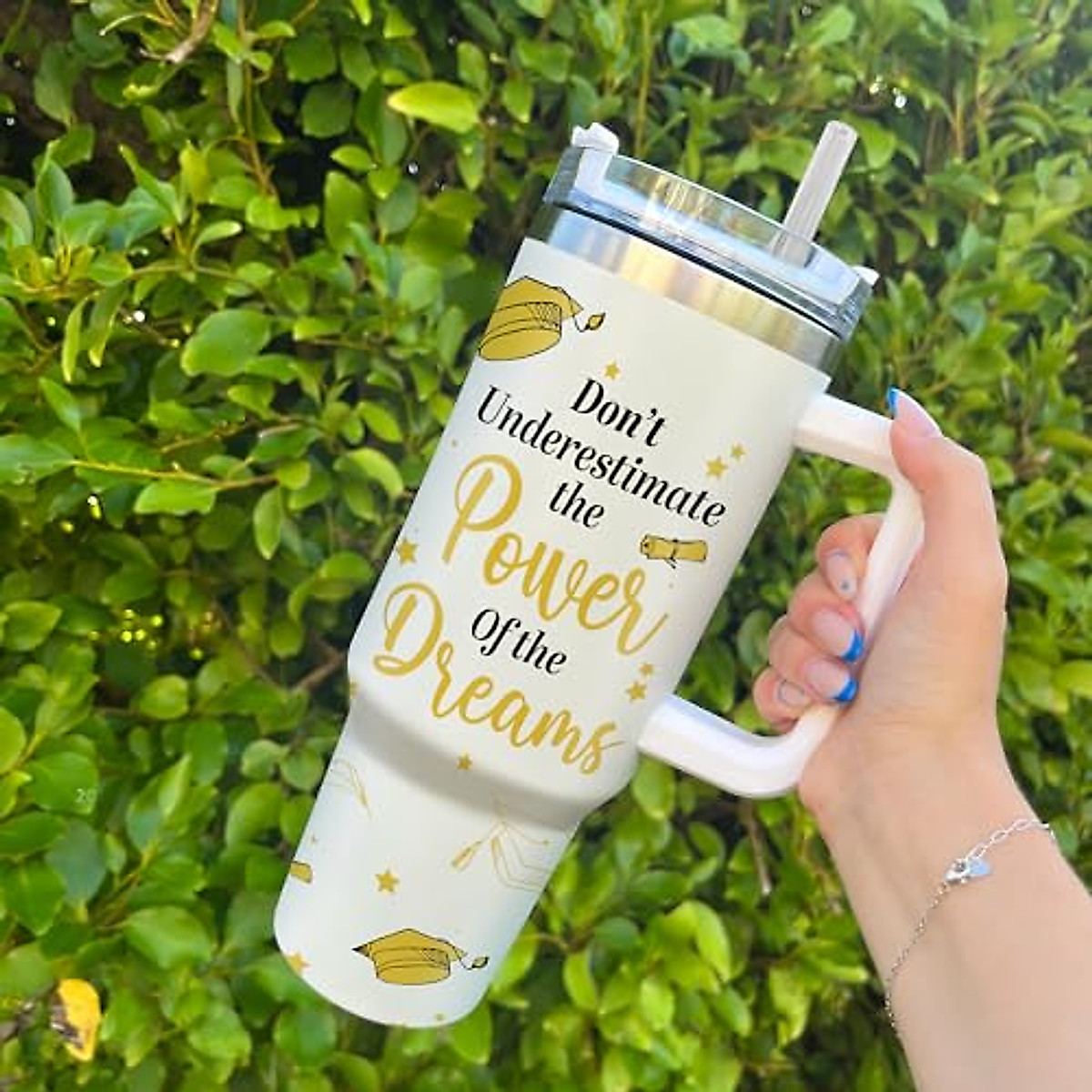 Foxcorner Personalized Graduation 2025 40oz Tumbler with Handle and Straw - Graduation Gifts for Her - Congrat Motivational Gifts For Graduates, Student, Friends - Stainless Steel Travel Cup with Lid