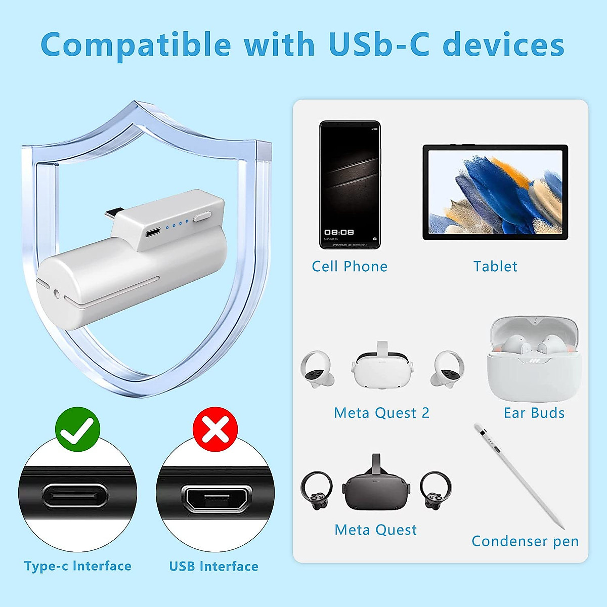 KAKAVR 【2023Upgraded】 5000mAh Battery Pack for Oculus/Meta Quest 2, Lightweight Head Strap Power Bank,Rechargeable Portable VR Extend Power Accessories Indicator Extra 2-4 Hours Playing time