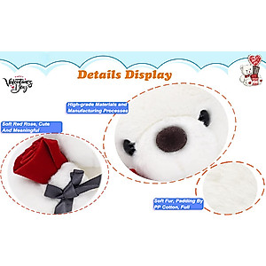 9.8'' Teddy Bear with Rose, Soft Plush Bear Doll Stuffed Animal Toys Valentines Day Decor Gifts for Her/Girlfriend Lover Mom Kids (White)