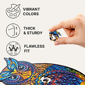 UNIDRAGON Wooden Jigsaw Puzzles - Charming Owl, 186 pcs, Medium 8.3"x13.8", Beautiful Gift Package, Unique Shape Best Gift for Adults and Kids