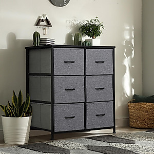 SUPER DEAL 6 Drawer Dresser for Bedroom Fabric Storage Tower Double Dresser Organizer Chest of Drawers Heavy Duty Steel Frame Wood Top for Livingroom Kids Toys Closet Nursery Hallway, Grey
