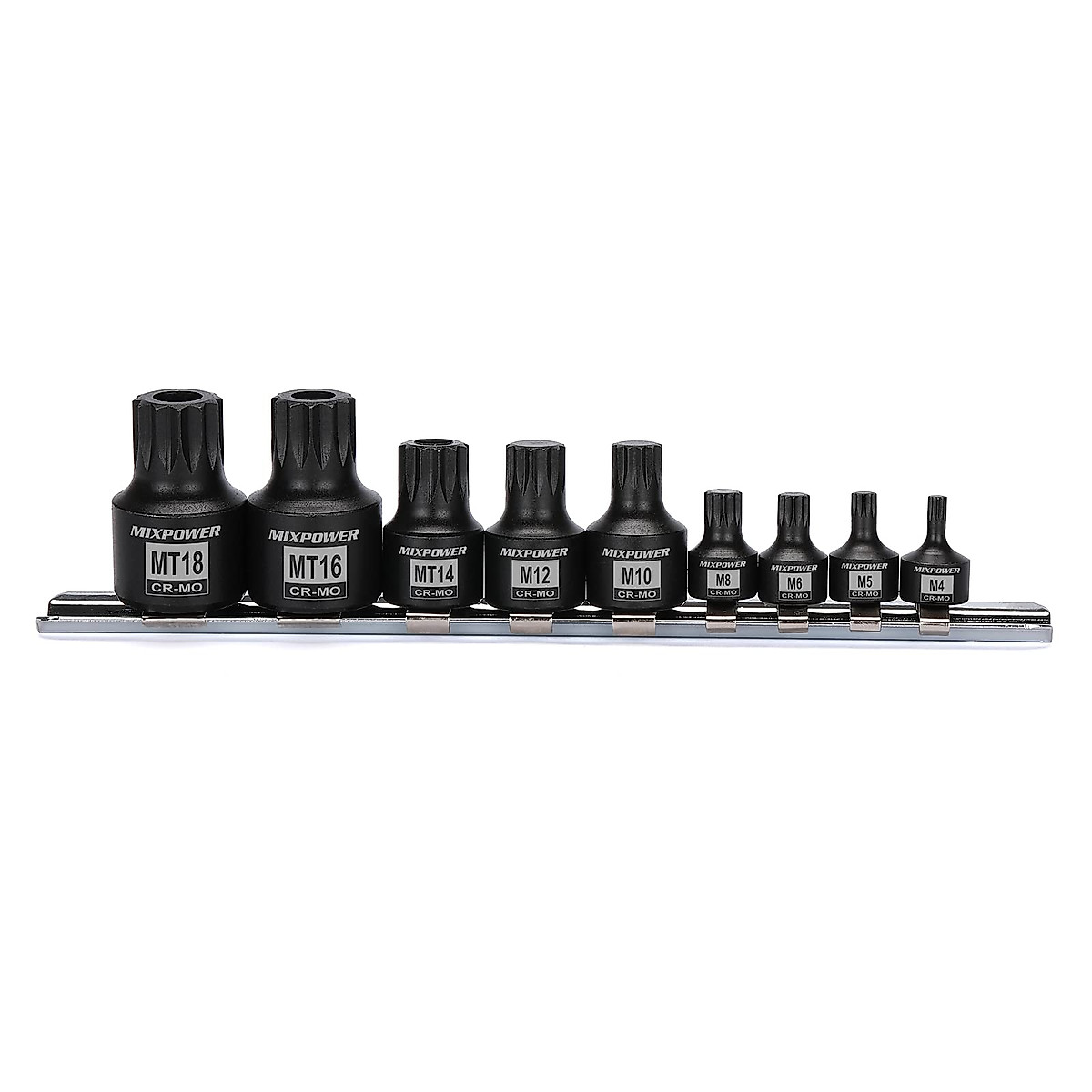 MIXPOWER Low Profile Impact Triple Square Bit Socket Set, Solid One Piece Construction, M4- M18, Chrome Molybdenum Steel, 9 Pieces Set