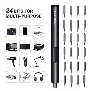 EFFTO Mini Electric Precision Screwdriver Set, 350mAh Lithium Battery Rechargeable Power Screwdriver, with 24 Precision Bits and 3 LED Work Lights, Compact Repair Tool Set for Phone Watch Camera