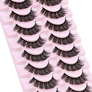 Losha Eyelashes DD Curl Russian Strip Lashes Wispy False Eyelashes that Like Lash Extensions 10 Pairs Soft Fake Lashes Pack (D03)