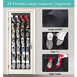 MISSLO 28 Large Pockets Hanging Shoe Organizer and 28 Large Pockets Hanging Shoe Rack Door Shoe Organizer Hanging Shoe Storage Hanger for Closet Mesh Holder