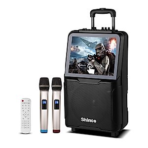 Shinco WiFi Karaoke Machine with 2 Wireless Mics, 15'' Touch Screen, Bluetooth, Lyrics Display (Black)