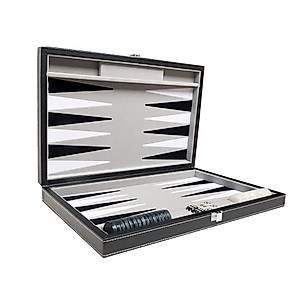 Leatherette Travel Backgammon Set - Inlaid Velvet Field, 15-inch, Black