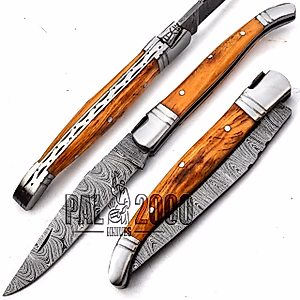 PAL 2000 KNIVES FOL-9695 Custom Handmade Damascus Steel 9 Inches Folding Pocket Hunting Knife