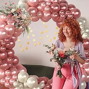 Pearl White Pink Double Stuffed Balloons Garland White Sand Rose Gold Balloon Arch Kit Different Sizes for Baby Shower Birthday Wedding Party Decorations