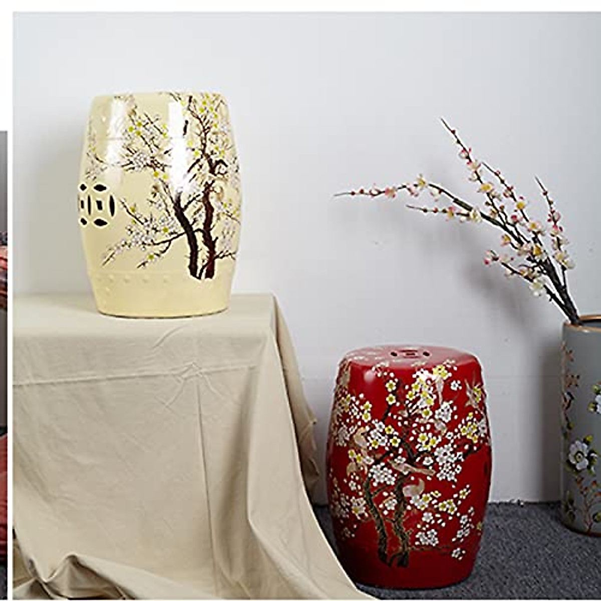 ANNESA Retro Household Drum Stool, Ceramic Stool for Living Room, Garden Stool, Suitable for Bedroom, Living Room, Garden (Color : General Yellow)