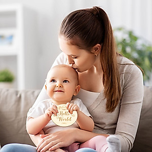 Baby Monthly Milestone Numbers and Words Circles Wooden Signs Baby Photo Props Newborn Birth Announcement Card with a Canvas Drawstring Bag for Pregnancy and Baby