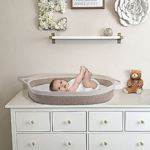 Baby Changing Basket - Moses Basket Boho Nursery Decor Cotton Rope Changing Table Topper with Thick Cotton Foam Pad and Removable Waterproof Bamboo Mattress Cover