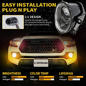 Z-OFFROAD Yellow LED Fog Lights Assembly with Clear Lens for Tacoma 2016-2022 4Runner / Tundra 2014-2019 Camry 2007-2014 Amber Golden Yellow Bumper Driving Lamps Replacement