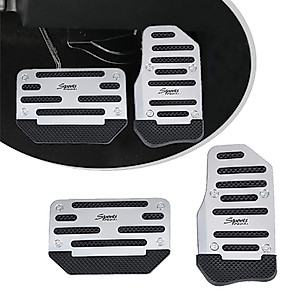 GKmow 2 PCS Car Accelerator Brake Pedal Kit, Non-Slip Wear-Resistant Metal Rubber Pedal, No Need Punch Sporty Style Pedal Replacement Parts, Uiversal for Most Automatic Car Accessories (Silver)